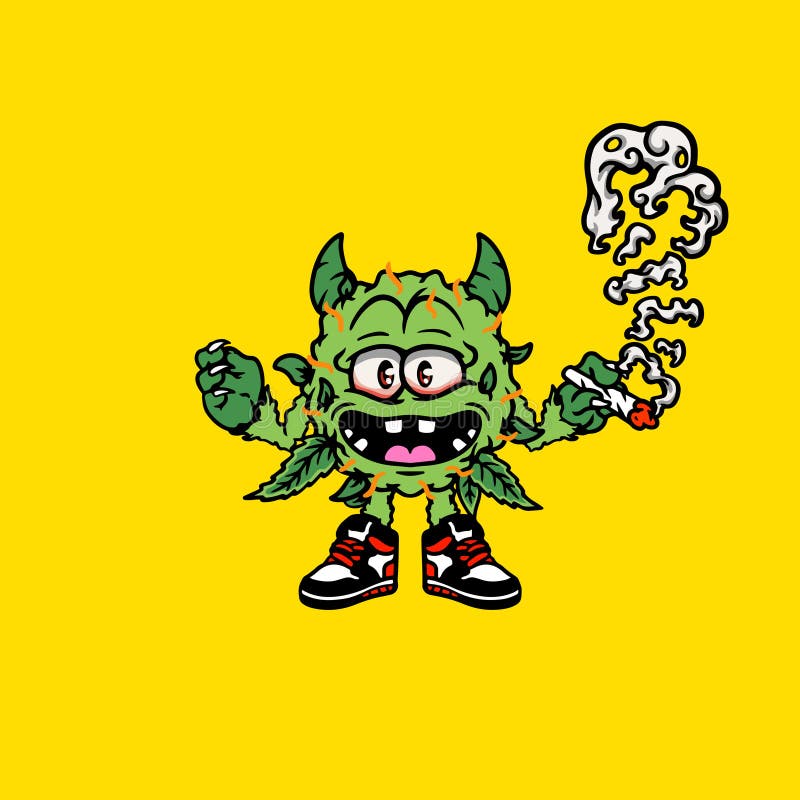 Monster Nug Bud Character Cannabis Holding Blunt and Weed Flower Stock ...