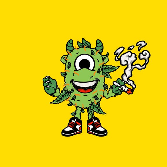 Monster Nug Bud Character Cannabis Holding Blunt and Weed Flower Stock ...