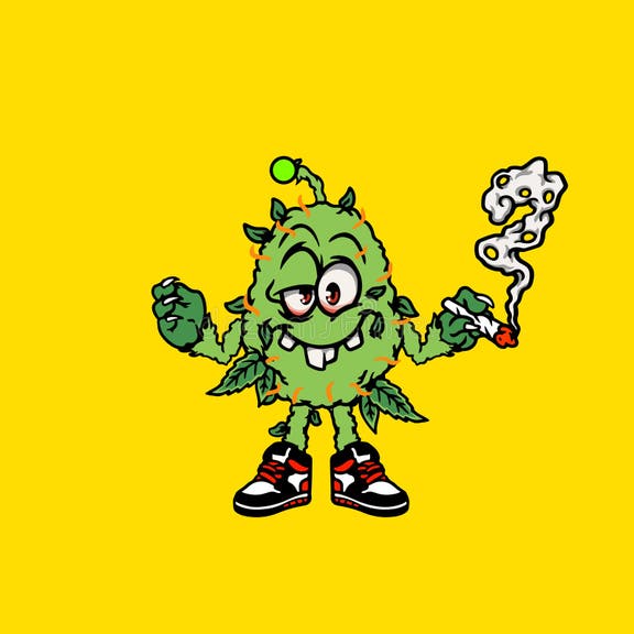 Monster Nug Bud Character Cannabis Holding Blunt and Weed Flower Stock ...