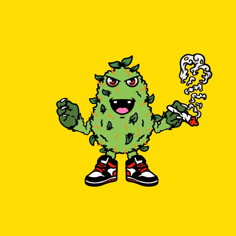 Monster Nug Bud Character Cannabis Holding Blunt and Weed Flower Stock ...