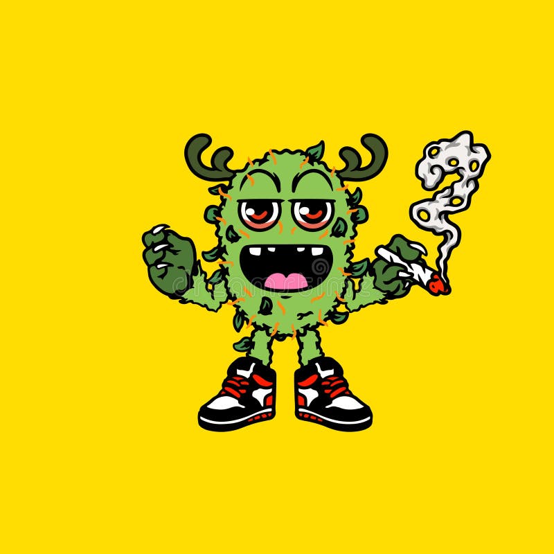 Monster Nug Bud Character Cannabis Holding Blunt and Weed Flower Stock ...