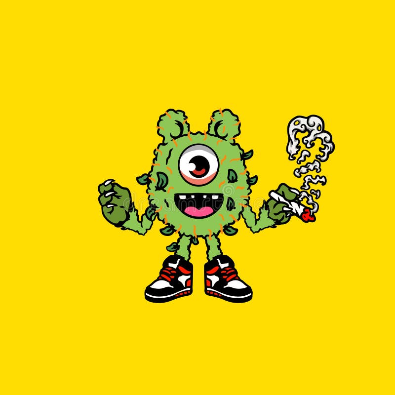 Monster Nug Bud Character Cannabis Holding Blunt and Weed Flower Stock ...