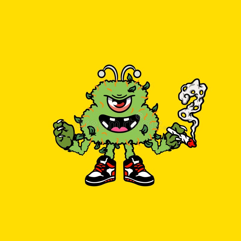 Monster Nug Bud Character Cannabis Holding Blunt and Weed Flower Stock ...