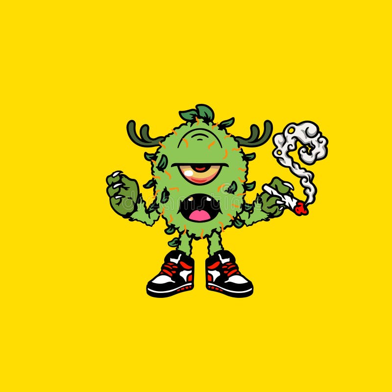Monster Nug Bud Character Cannabis Holding Blunt and Weed Flower Stock ...