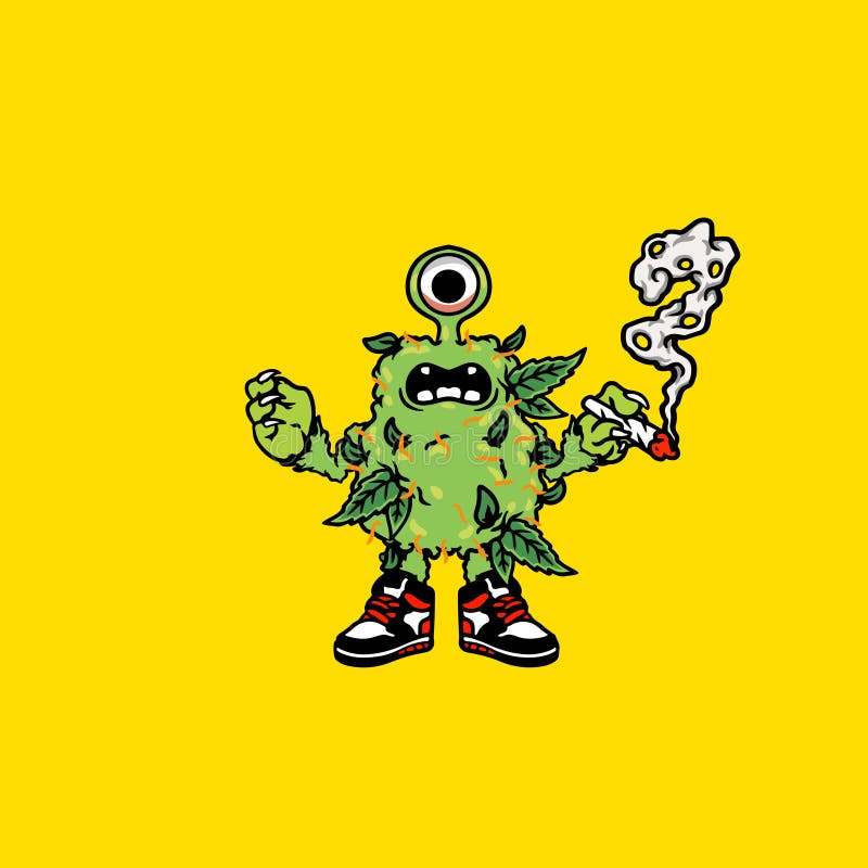 Monster Nug Bud Character Cannabis Holding Blunt and Weed Flower Stock ...