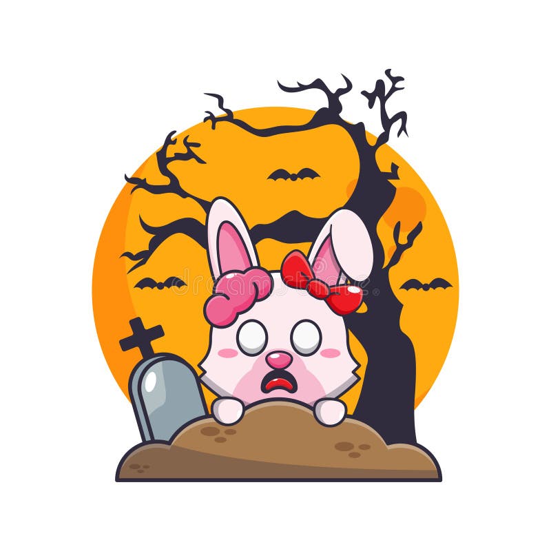 Zombie Bunny Rise from Graveyard in Halloween Day. Stock Vector ...