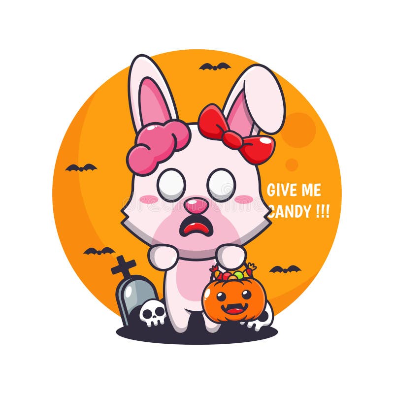 Zombie Bunny Want Candy. Cute Halloween Cartoon Illustration Stock ...