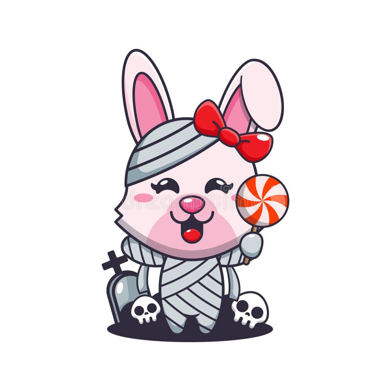 Mummy Bunny Holding Halloween Candy. Stock Vector - Illustration of ...