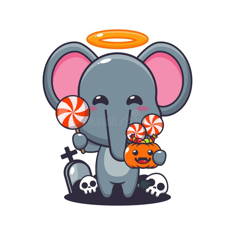 Cute Angel Elephant Holding Candy in Halloween Day. Stock Vector ...