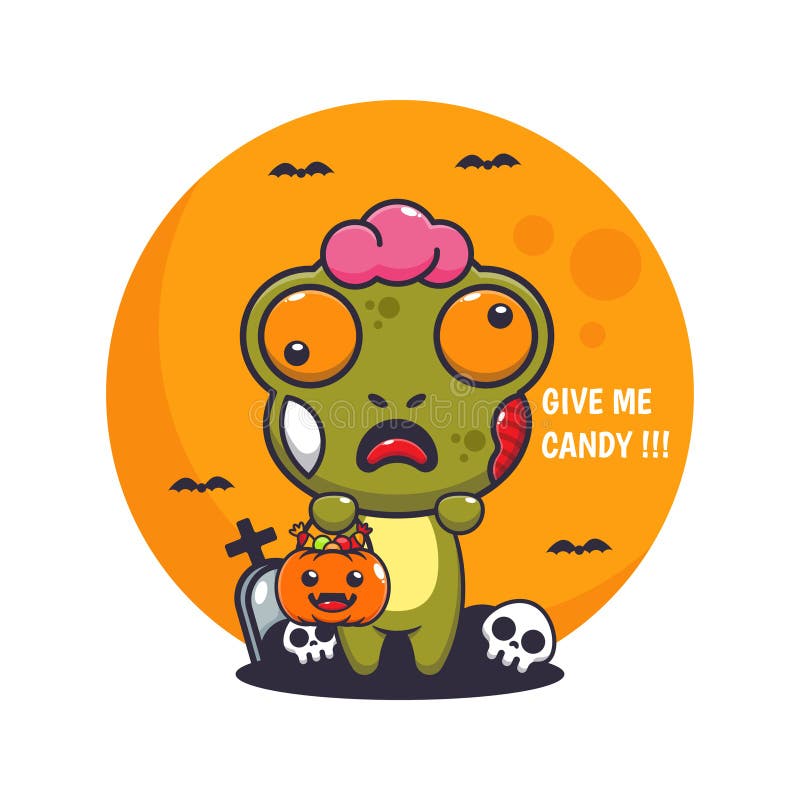 Zombie Frog Want Candy. Cute Halloween Cartoon Illustration Stock ...