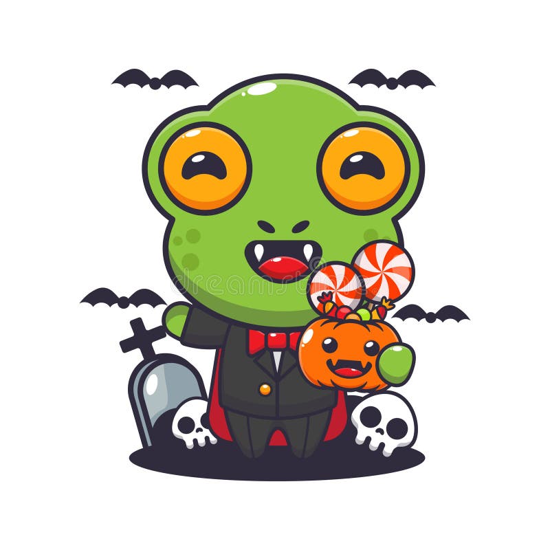 Vampire Frog Holding Halloween Pumpkin. Cute Halloween Cartoon ...