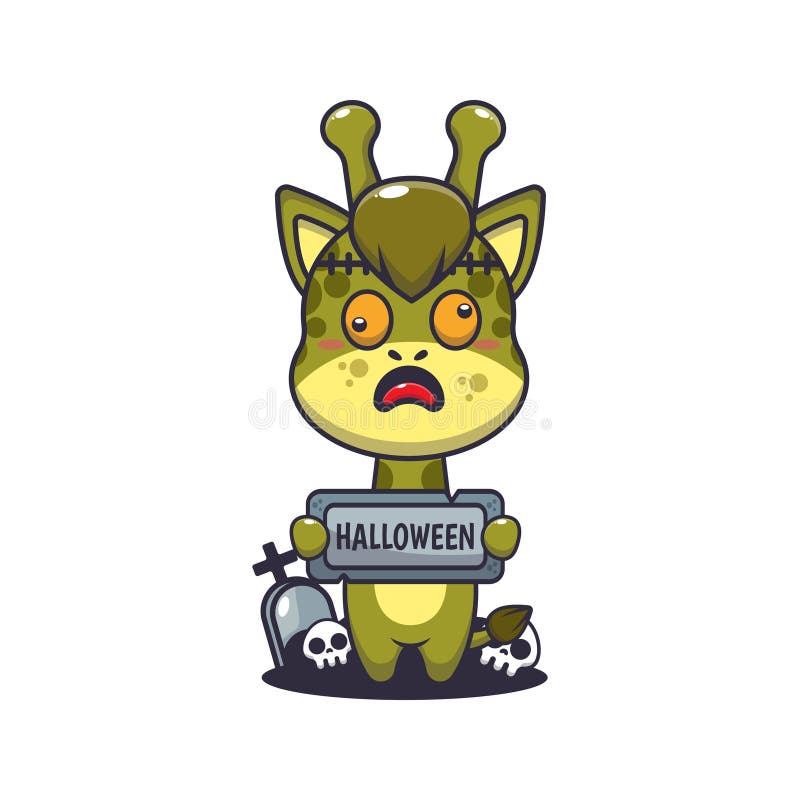 Zombie Giraffe Holding Halloween Greeting Stone. Stock Vector ...
