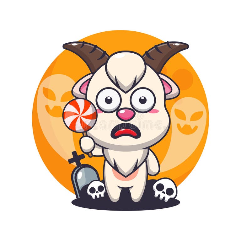 Cute Goat Scared by Ghost in Halloween Day. Stock Vector - Illustration ...