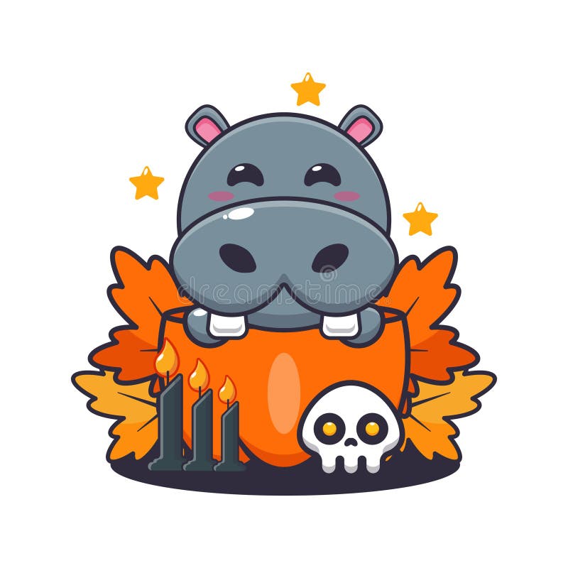 Cute Hippo in Halloween Pumpkin. Cute Halloween Cartoon Illustration ...