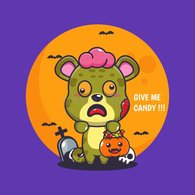 Zombie Leopard Want Candy. Cute Halloween Cartoon Illustration Stock ...