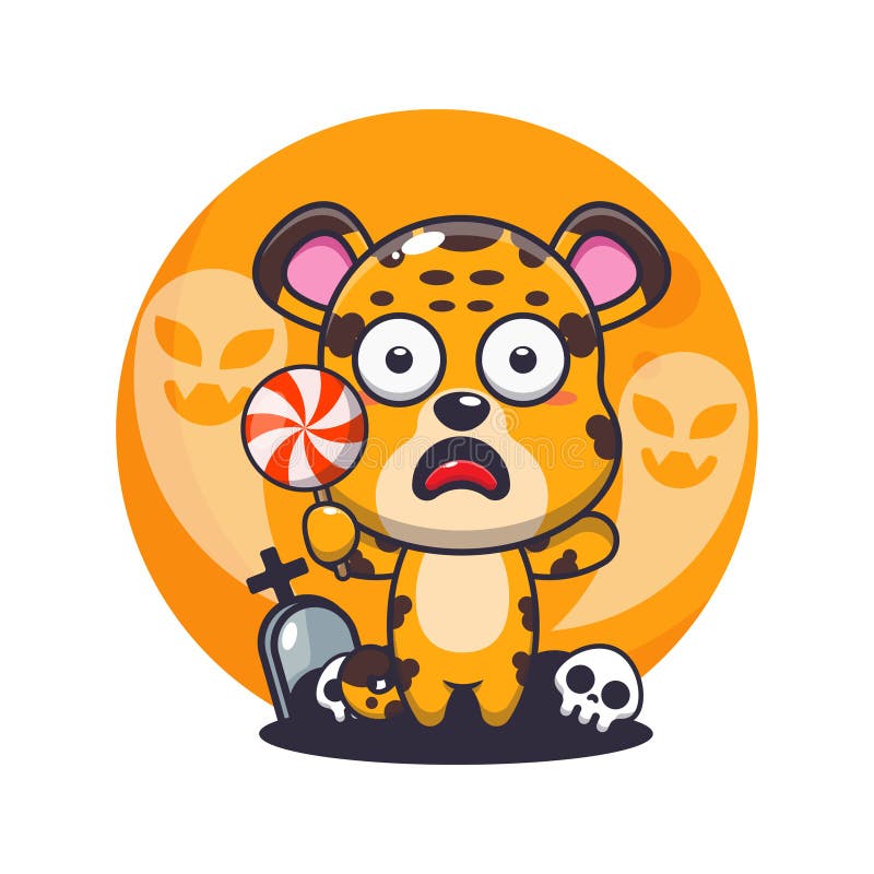 Cute Leopard Scared by Ghost in Halloween Day. Stock Vector ...