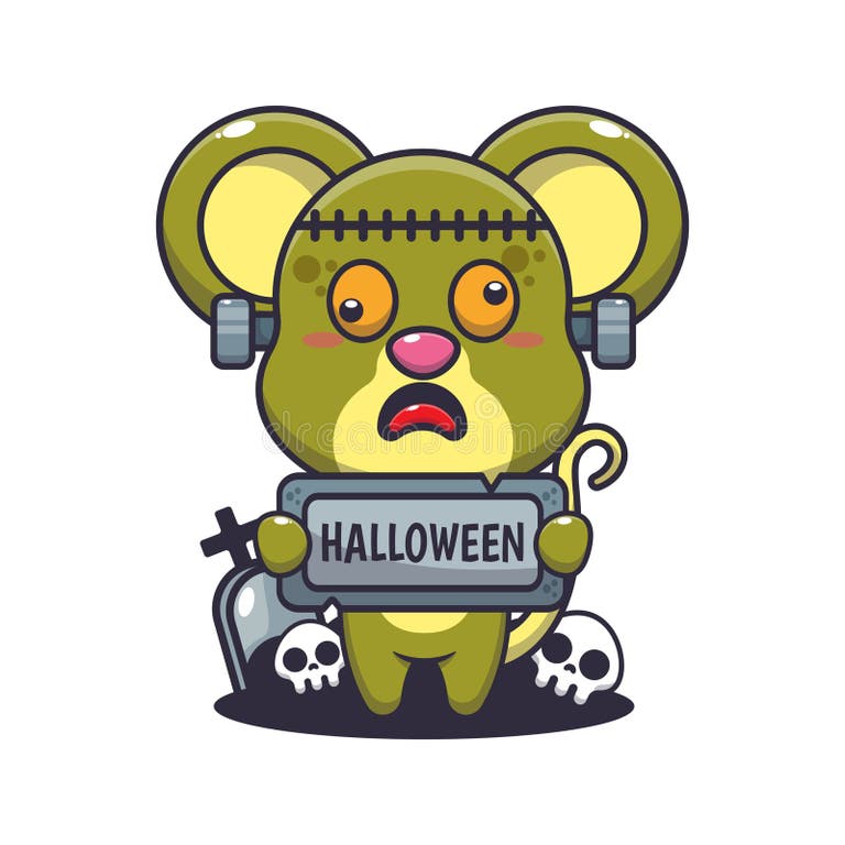Zombie Mouse Holding Halloween Greeting Stone. Stock Vector ...