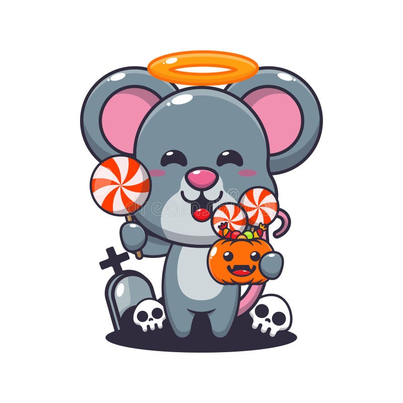 Cute Angel Mouse Holding Candy in Halloween Day. Stock Vector ...