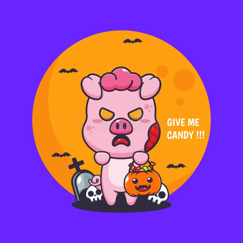 Zombie Pig Want Candy. Cute Halloween Cartoon Illustration Stock Vector ...