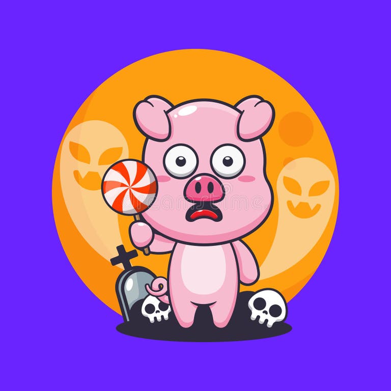Cute Pig Scared by Ghost in Halloween Day. Cute Halloween Cartoon ...