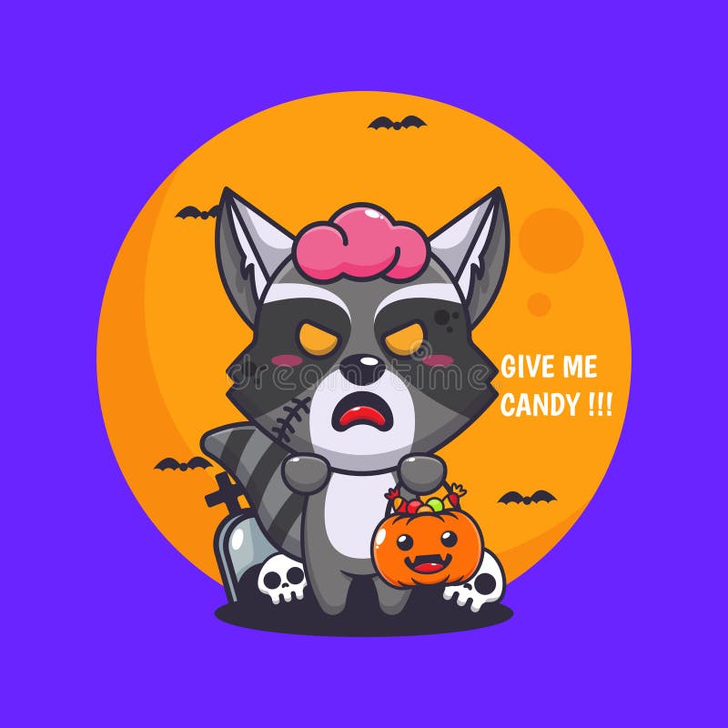 Zombie Raccoon Want Candy. Cute Halloween Cartoon Illustration Stock ...