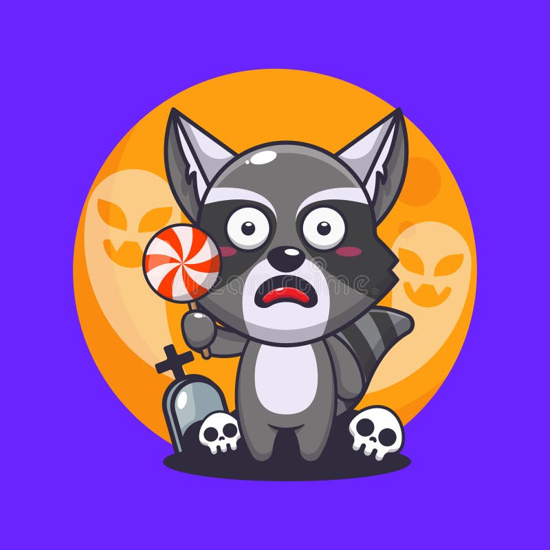 Cute Raccoon Scared by Ghost in Halloween Day. Cute Halloween Cartoon ...