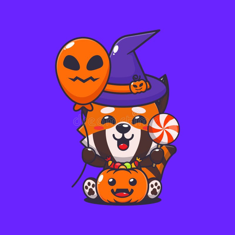 Witch Red Panda Reading Spell Book. Cute Halloween Cartoon Illustration ...