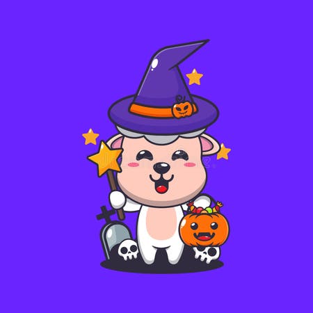Witch Sheep in Halloween Day. Cute Halloween Cartoon Illustration Stock ...