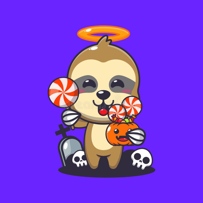 Cute Angel Sloth Holding Candy in Halloween Day. Stock Vector ...