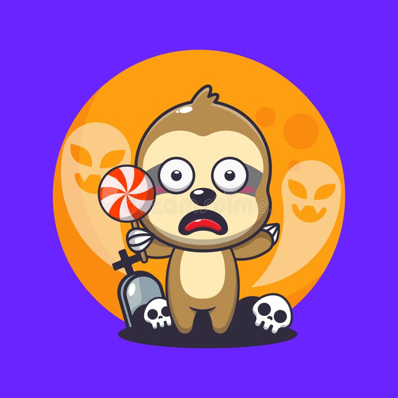 Cute Sloth Scared by Ghost in Halloween Day. Cute Halloween Cartoon ...