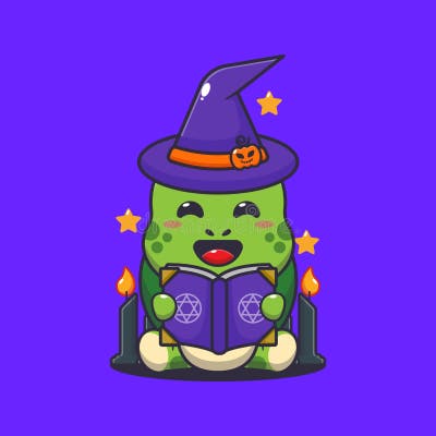 Witch Turtle Reading Spell Book. Cute Halloween Cartoon Illustration ...