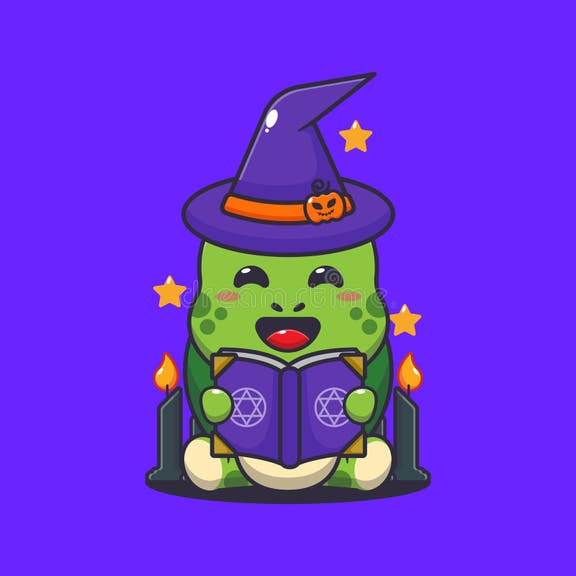 Witch Turtle Reading Spell Book. Cute Halloween Cartoon Illustration ...