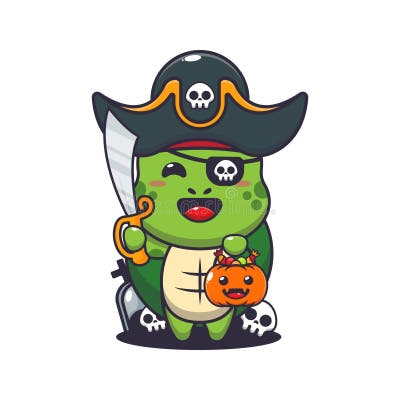 Pirates Turtle in Halloween Day. Cute Halloween Cartoon Illustration ...