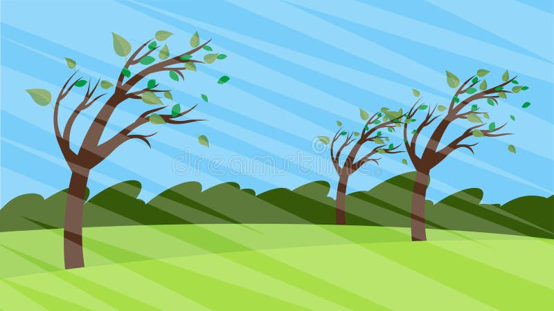 Windy Landscape with Trees and Grass. Vector Illustration. Stock Vector ...