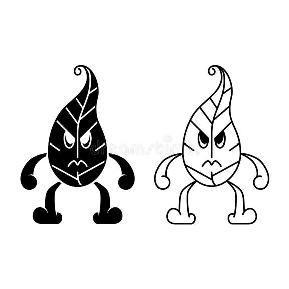Black and White Illustration of Angry Leaf Character Stock Vector ...