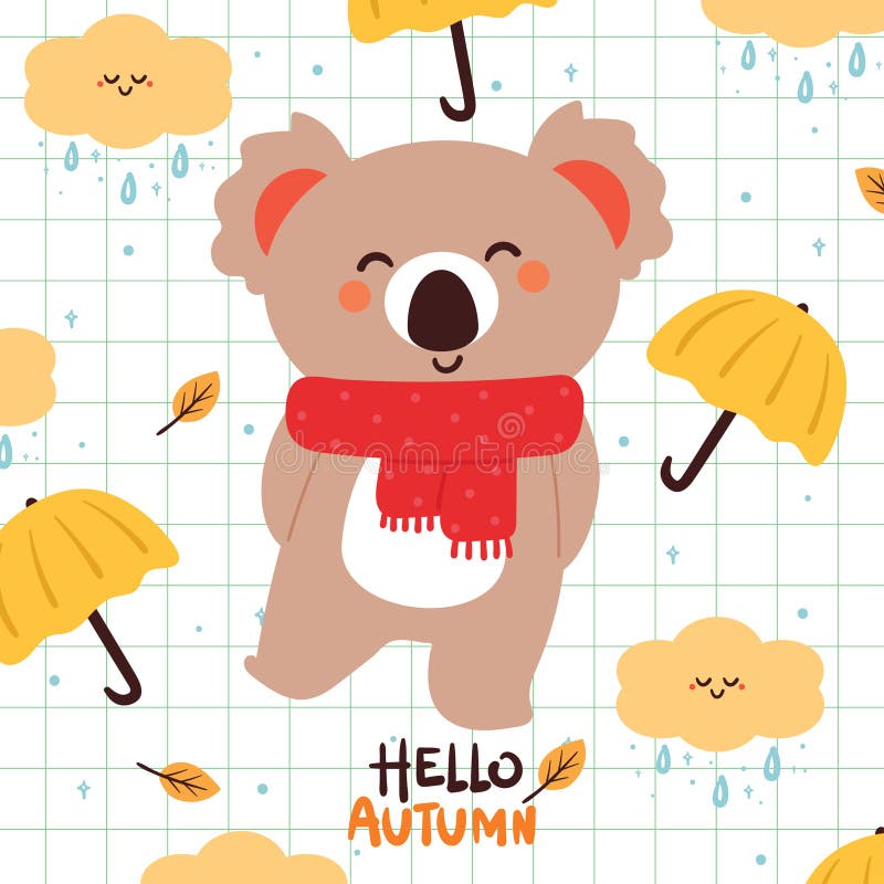 Hand Drawing Cartoon Cute Koala with Autumn Vibes Card Stock Vector ...