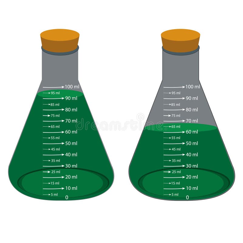 Glass Laboratory Chemical Measuring Flasks. with Colorful Liquids in ...