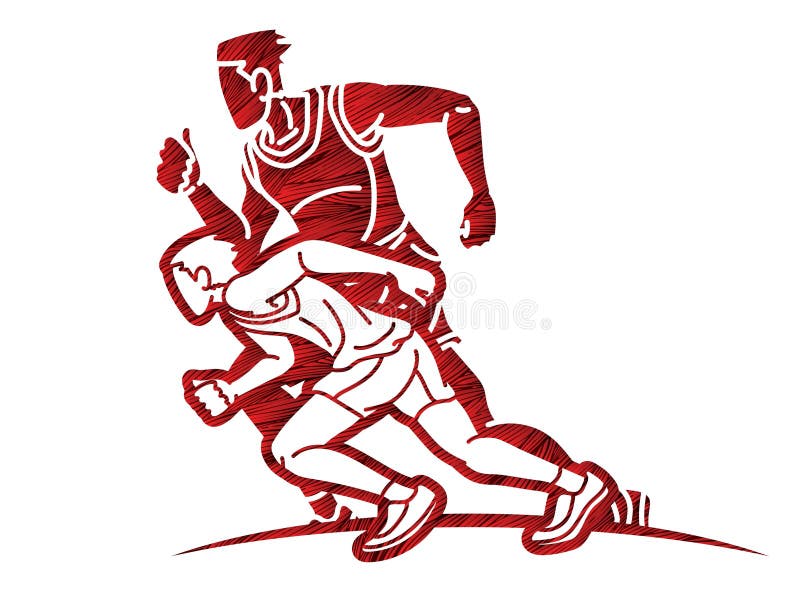 Men Runner Mix Action Marathon Running Sport Cartoon Graphic Stock ...