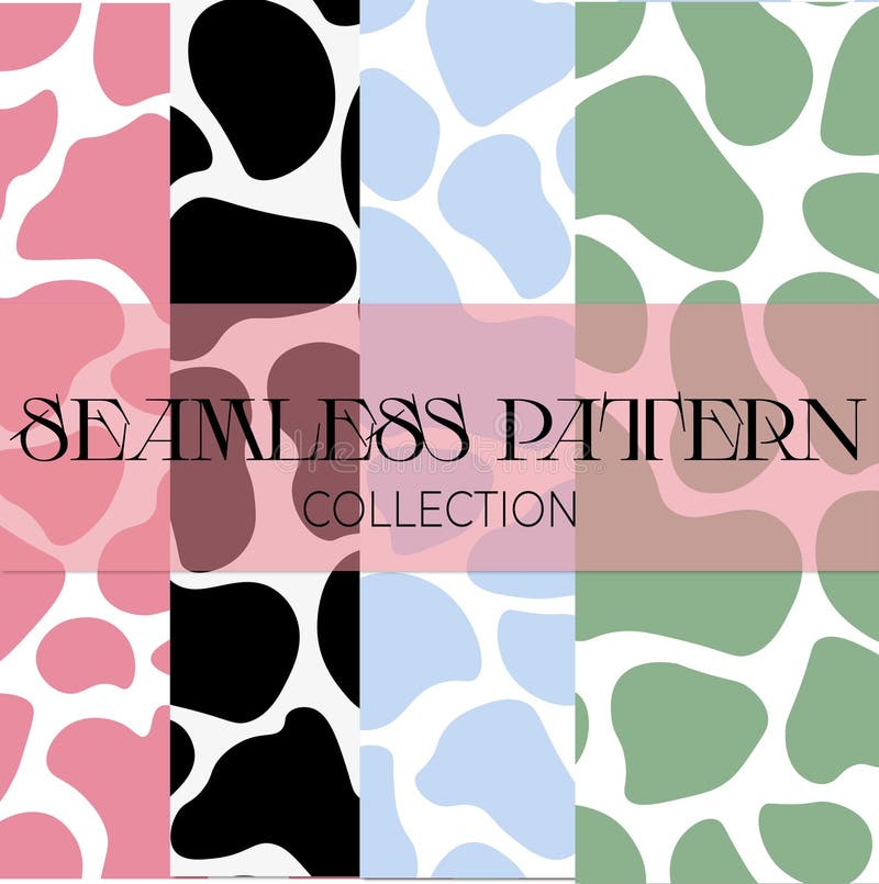 COW Seamless PATTERN Green Pink Black Blue Set Collection Animalistic ...
