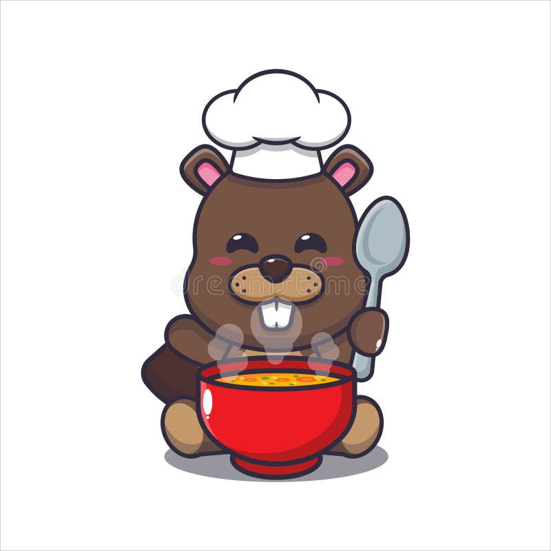 Cute Chef Beaver Eating Soup. Stock Vector - Illustration of face ...