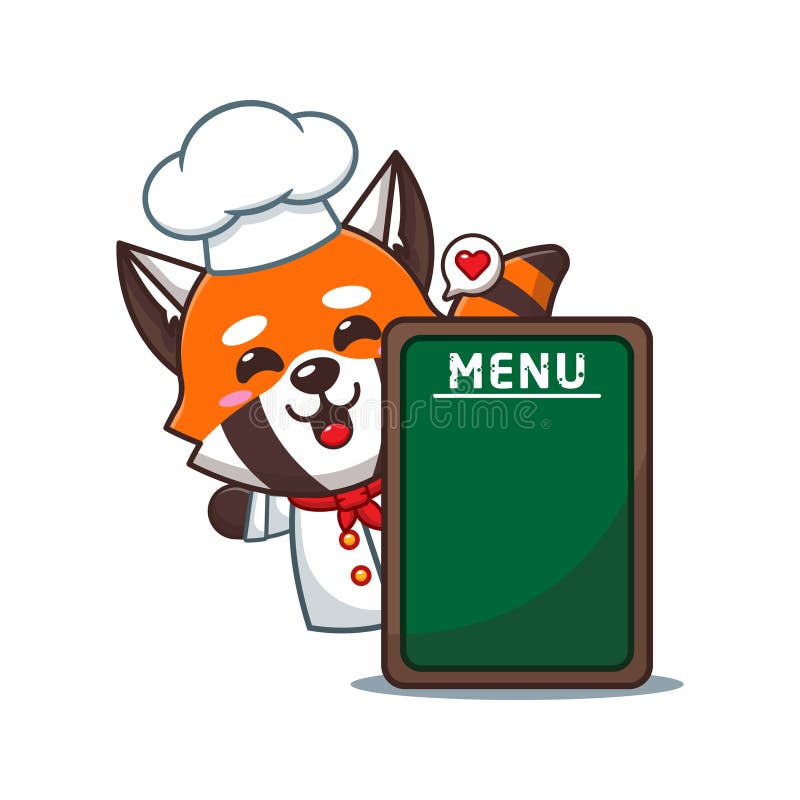 Chef Red Panda Cartoon Vector with Menu Board. Stock Vector ...