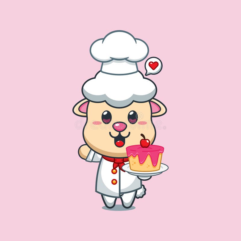 Chef Sheep Cartoon Vector with Cake. Stock Vector - Illustration of ...