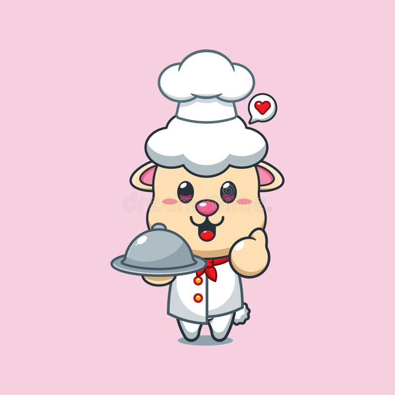 Chef Sheep Cartoon Vector with Dish. Stock Vector - Illustration of ...