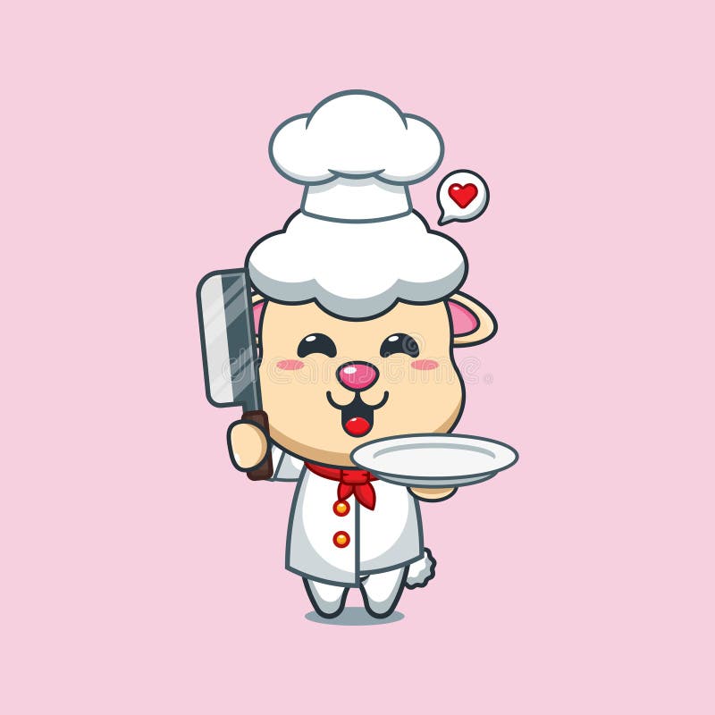 Chef Sheep Cartoon Vector with Knife and Plate. Stock Vector ...