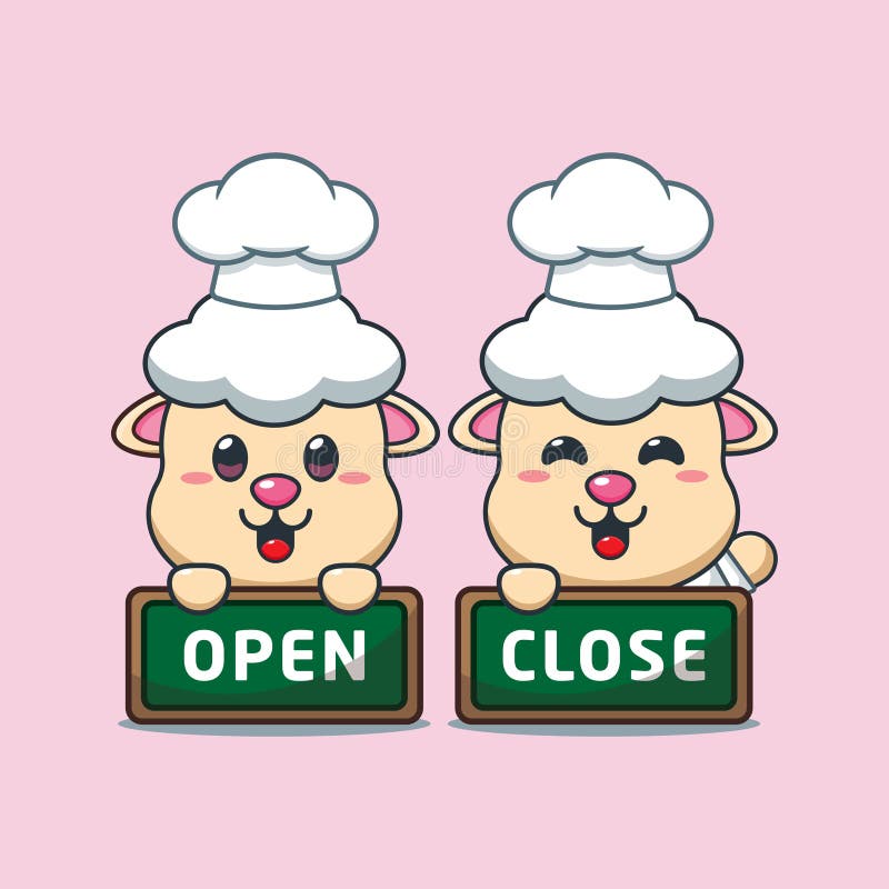 Chef Sheep Cartoon Vector with Open and Close Board. Stock Vector ...