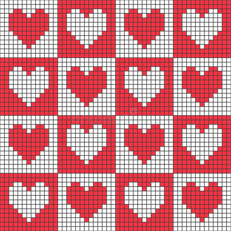 Red and White Heart Shape Pattern in Pixel Box Style Stock Vector ...