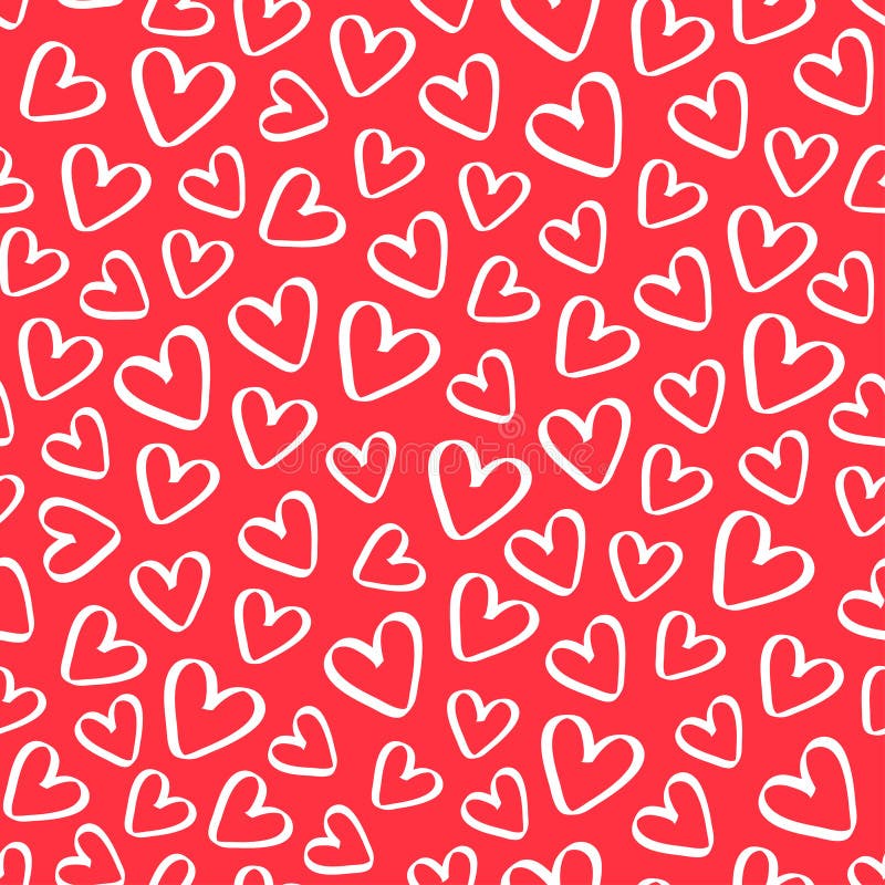 Heart Shape in White Outline Style Repeat Pattern on Red Background ...
