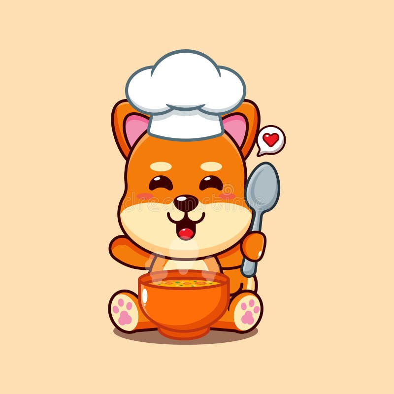 Chef Shiba Inu Cartoon Vector with Soup. Stock Vector - Illustration of ...