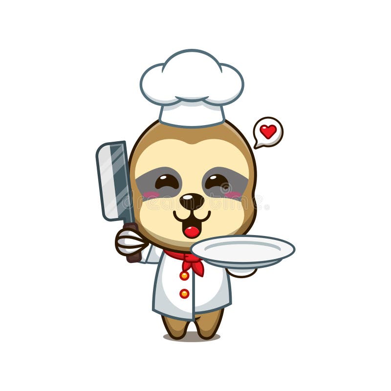 Chef Sloth Cartoon Vector with Knife and Plate. Stock Vector ...