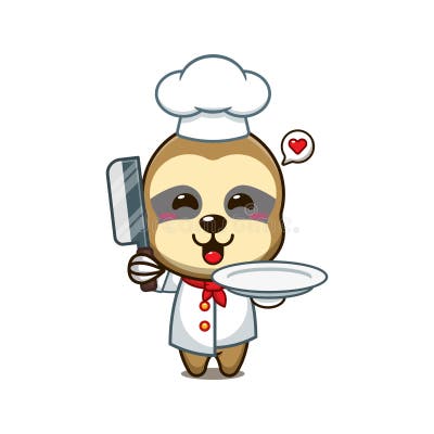 Chef Sloth Cartoon Vector with Knife and Plate. Stock Vector ...